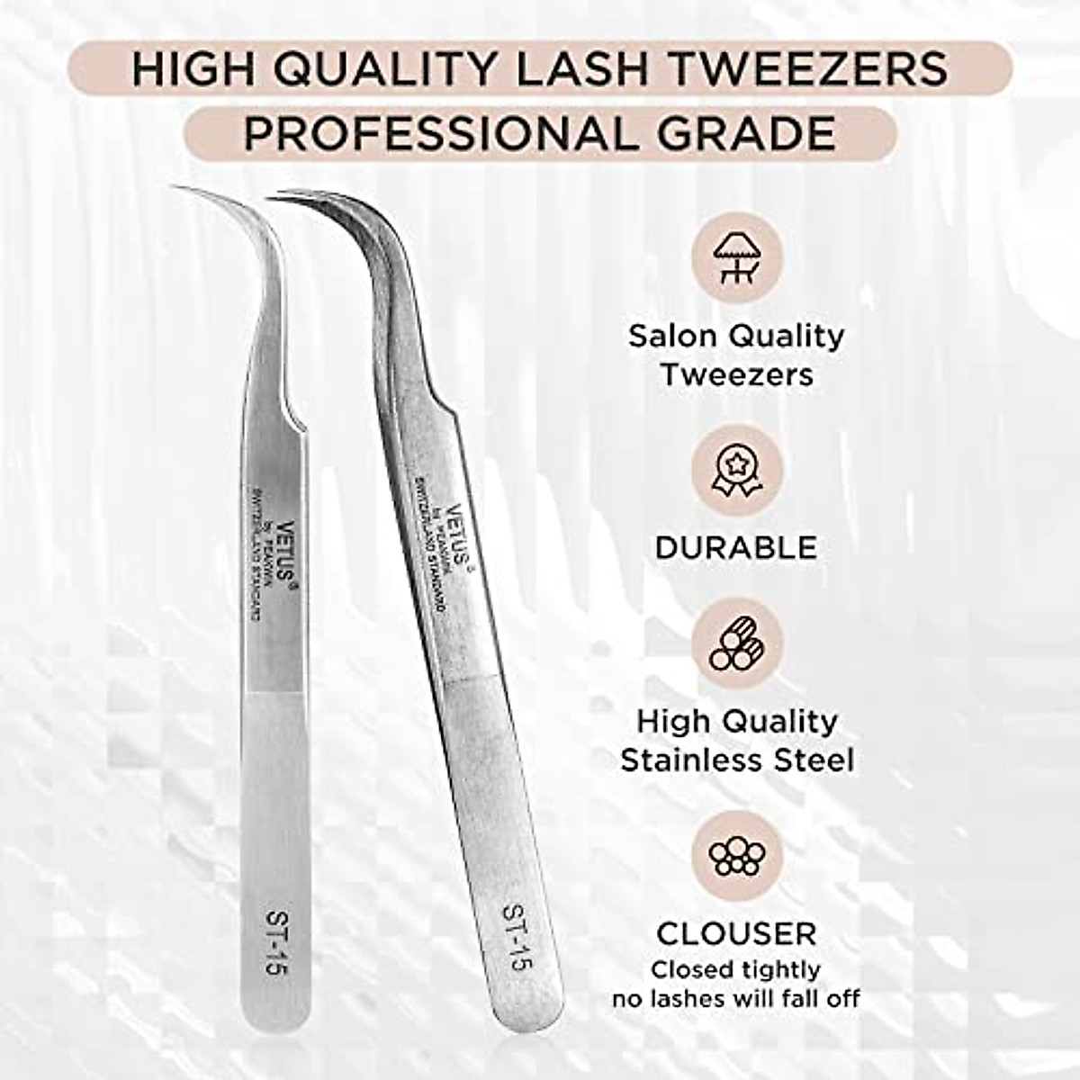 BEYELIAN Eyelash Extension Tweezers, Professional Lash Tweezers for Make Fans Volume Lashes, Curved Tip Stainless Steel Tweezers ST-15