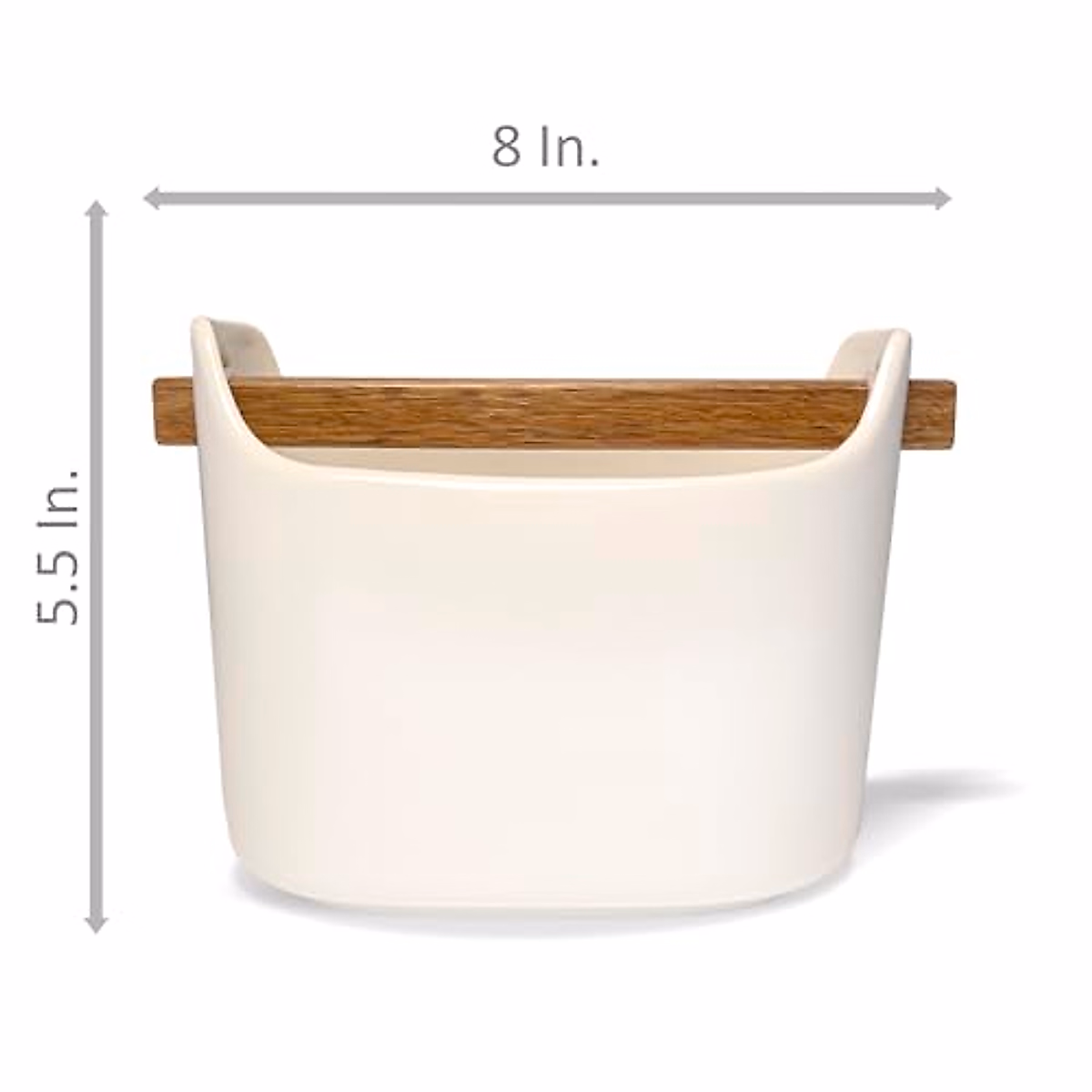 QualKits Ceramic Utensil Holder with Acacia Wood Handle - Multipurpose Caddy Organizer - Bathroom Organizer Countertop (White)