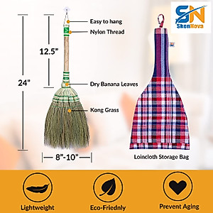 24-inch tall of Thai natural grass broom Asian broom for RV's camping tent & training Children cleaning