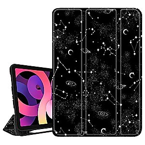Hepix iPad Air 5th 4th Generation Case 2022 2020 Constellation, iPad 10.9 inch Case with Pencil Holder, Case for iPad Air 5/4 Case, Auto Sleep/Wake, Moon Star Space Trifold iPad 10.9 Cover, Black