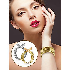 20 Pcs Glitter Jelly Bracelets Set Glitter Filled Jelly Silicone Bracelets Beach Boho Style Glitter Filled Bracelets Glitter Party Bracelets for Girls Women (Gold, Silver, Champagne, Champagne Pink)