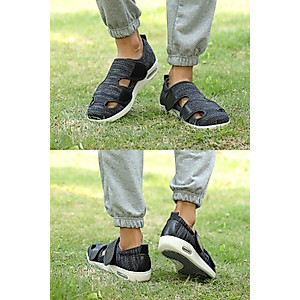 ZUMEIJIA Women's Diabetic Shoes for Women Casual Adjustable Walking Shoes Wide Shoes for Elderly Swollen Feet Non-Slip Air Cushion Bottom Fattening and Widening Black Grey 10