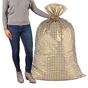 Hallmark 56" Jumbo Plastic Gift Bag (Gold Pattern) for Graduations, Weddings, Bridal Showers, Mother's Day, Birthdays, Engagement Parties, Retirements, Christmas, Hanukkah
