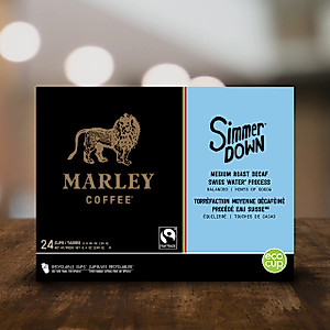 Marley Coffee Simmer Down Decaf, Swiss Water Process, Medium Roast Coffee, Keurig K-Cup Brewer Compatible Pods, 24 Count