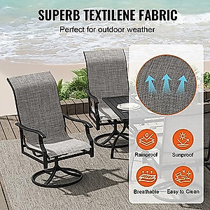 VEVOR 5 Pieces Patio Dining Set, Outdoor Furniture Table and Swivel Chairs Set, All Weather Garden Furniture Table Sets, Iron Patio Conversation Set with Umbrella Hole, For Lawn, Deck, Backyard, Black