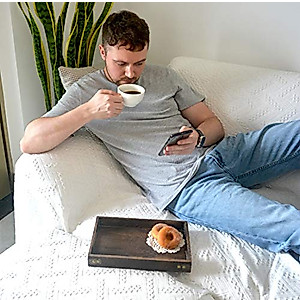 Sufandly Service Tray with Handles, Serve Coffee, Tea, Cocktails, Appetizers, Rectangle Wood Breakfast Bed Tray 11.8X 7.9 Inch