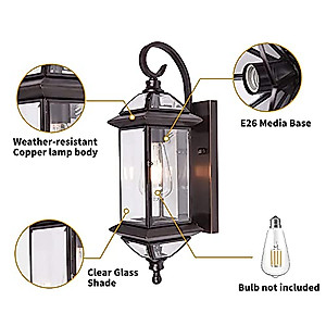 GAZELIGHTING Outdoor Light Fixture 18.5" H Porch Light Oil Rubbed Bronze Outdoor Wall Lights with Clear Glass Waterproof Outside Lights for House Patio Garage Frontdoor 1 Pack Bulb Not Included