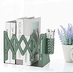 Adjustable Bookends TAINSE Expandable Bookends with Pen Holder Book Ends for Heavy Books,Magazine File Telescopic Design Bookends Adjustable Extends up to 17 inches-Green