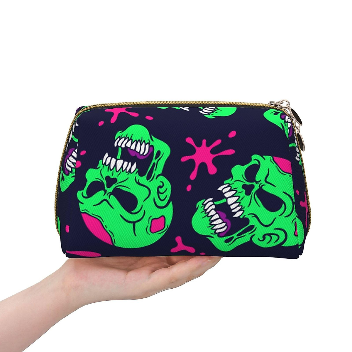 Womens Cosmetic Bag Compatible With Cool Funny Zombie Skull, Makeup Bag Pouch, Luxury Portable Coin Purse Travel Bags Case, Lightweight Pencil Pen Organizer, Water Resistant Bag with Zipper