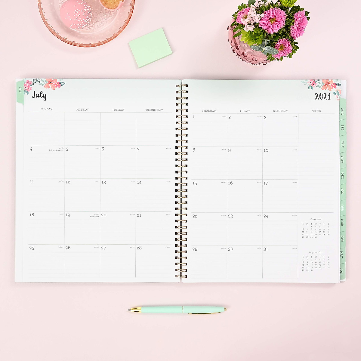 Blue Sky 2021-2022 Academic Year Weekly & Monthly Planner, 8.5" x 11", Frosted Flexible Cover, Wirebound, Laurel (131947)