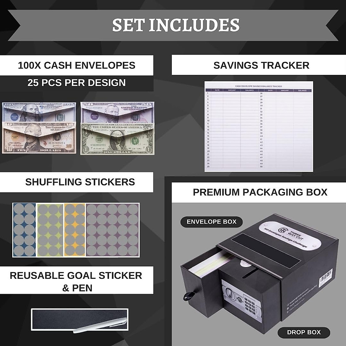 100 Envelopes Money Saving Challenge - Save 5050 Dollars In 100 Days Premium Kit, 100 Cash Envelopes & Organizer Box Set, Trendy Tiktok & Youtube 5050 Bucks Savings Challenge, Fun Gift Ideas