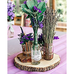 Pllieay 3 Pieces 9-10 Inch Wood Cake Stand Large Wood Slices Serving Tray, with 5 Pieces Cards and 5 Pieces Wood Table Number Card Holders for Table Centerpiece, Wedding Cake and Other DIY Projects