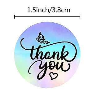 1.5 Inch Holographic Thank You Stickers Roll，500pcs Irridescent Self-Adhesive Thank You Labels Stickers for Supporting My Small Business Boutiques Shop Wrapping Supplies