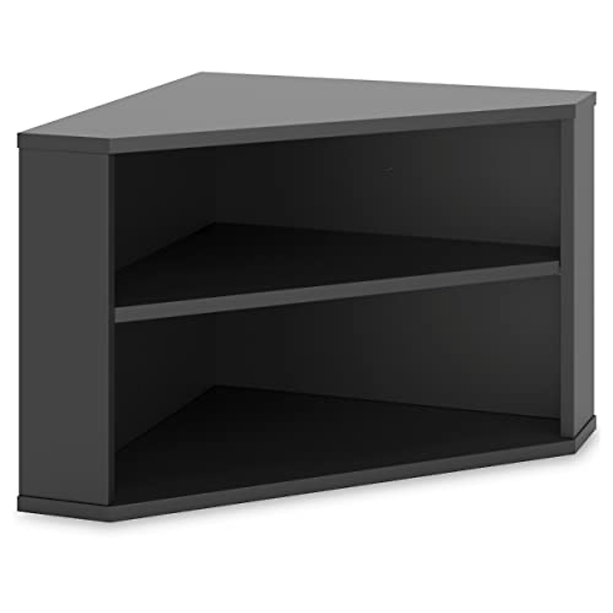 Signature Design by Ashley Otaska Modern Home Office Corner Bookcase with 2 Open Shelves, Black