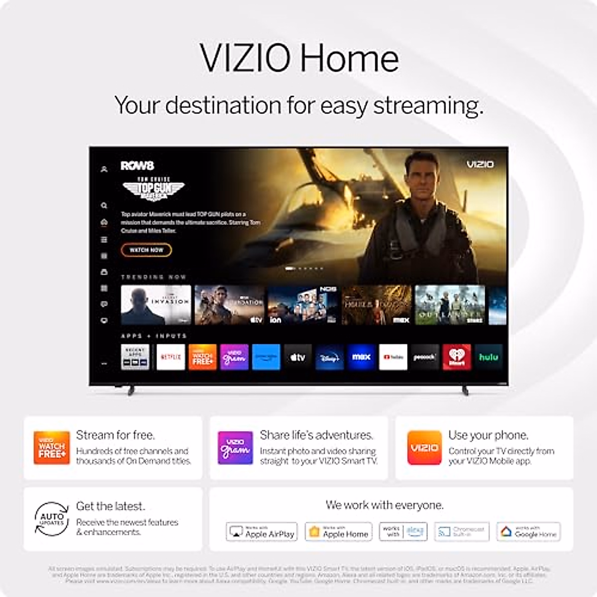 VIZIO 50" 4K Resolution HDR Smart TV, Dolby Vision HDR/HDR10+, WiFi 6 - (Renewed)