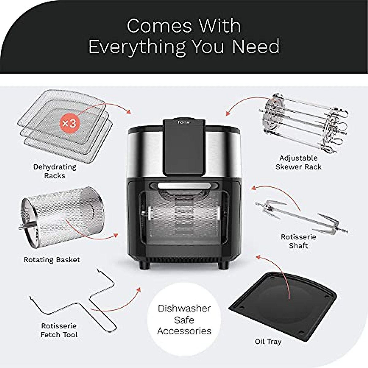 hOmeLabs 11.6 Quart XXL 8-in-1 Air Fryer Oven - Bake, Broil, Dehydrate and More - Complete Set of Dishwasher Safe Accessories Included