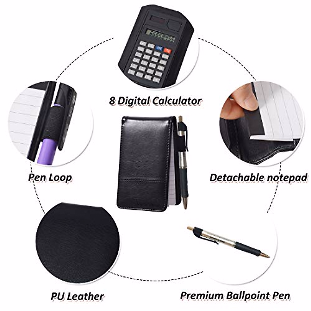 Lemical Mini Memo Pad with Calculator A7 Pocket Notepad Holder Set with 80 Lined Sheets PU Leather Cover Journal Notebook Working Small Notebook for Office Working Study