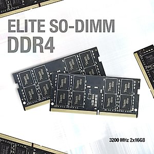 TEAMGROUP Elite DDR4 32GB Kit (2 x 16GB) 3200MHz PC4-25600 CL22 (2933MHz or 2666MHz)Unbuffered Non-ECC 1.2V SODIMM 260-Pin Laptop Notebook PC Computer Memory Module Ram Upgrade - TED432G3200C22DC-S01