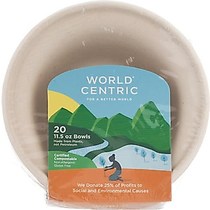 World Centric Compostable 11-1/2-Ounce Bagasse Bowl, 20-Piece
