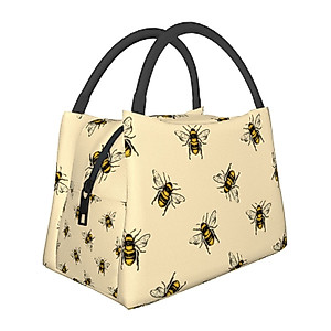 MANQINF Cute Bee Lunch Bag Lunch Box Large Capacity Bee Insulated Lunch Box Tote Reusable Cute Lunch Box