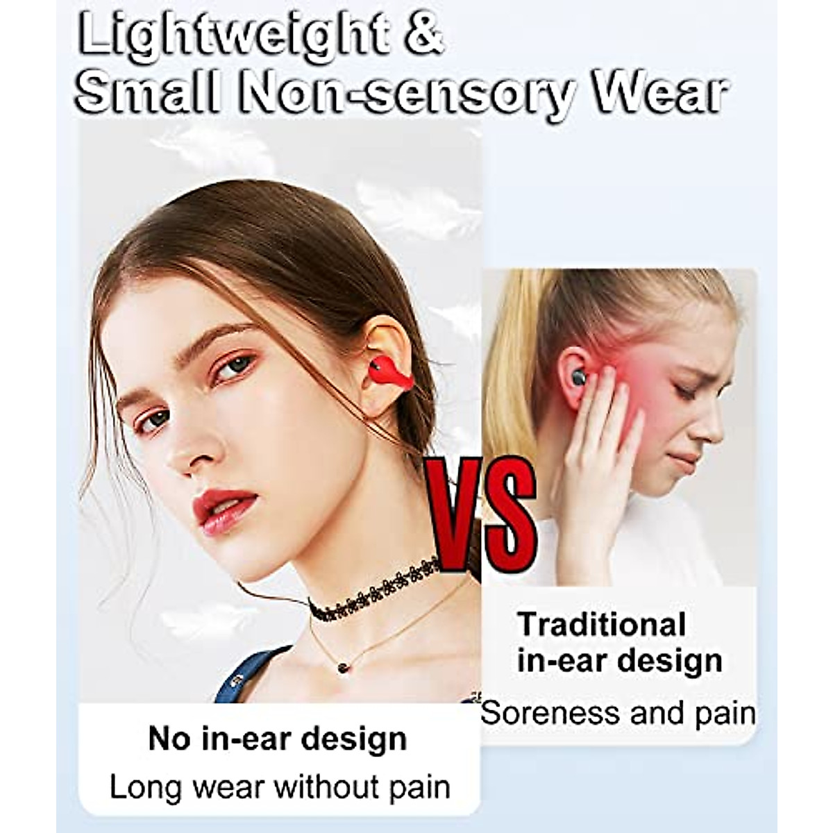 Wireless Ear Clip Bone Conduction Earbuds Open Ear Headphones Wireless Bluetooth for Android iPhone, Sport Wireless Earbuds with Earhooks Up to 36 Hours Playtime Waterproof Outer Ear Earbuds (Red)