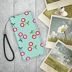 GackCase Wallet Case Fit for Samsung Galaxy S9 Plus 6.2 Inch with Cherry Stand Support Wristband Credit Card Slots Side Cash Pocket Magnetic Buckle PU Leather Flip Cover