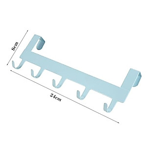 Generic Over The Door, Metal Door Hook with 5 Hooks, Key Holder Over Door Hanger Cabinet Hook Metal Organizer Rack for Clothes Coat Hat Towel Bag(Blue), AM0XEC0FI0MUS