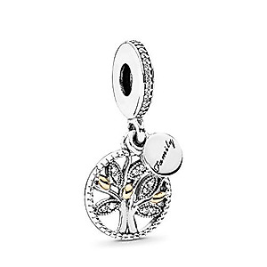 MiniJewelry Family Tree Dangle Charm Fits Pandora Bracelets Necklace Pendant Women Mother Daughter Granddaughter Birthday Christmas Sister Crystal Clear CZ