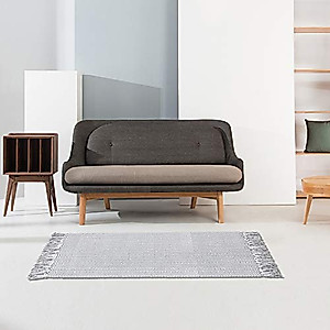 Fasmov Bathroom Rugs Cotton Area Rug Set 2 Piece 4.2'x2'+3'x2' Cotton Rugs with Tassel Farmhouse Gray Washable Fringe Cute Bedroom Entry Door Way Modern Rug