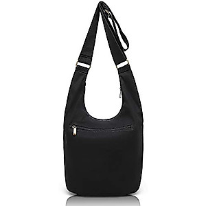 Hippie Crossbody Bag Top Zip Retro Canvas Sling Bag Jacquard cloth Handmade Bags (Black)