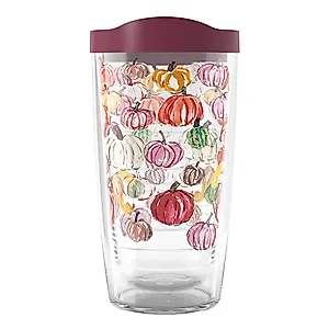 Tervis Sara Berrenson Fall Pumpkin Pattern Made in USA Double Walled Insulated Tumbler Cup Keeps Drinks Cold & Hot, 16oz, Classic