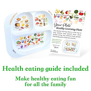 j&m Divided Portion Plate (4 Pack), Sections for Kids & Fussy Eaters, Learn Nutrition, Healthy Eating, Food Groups & Portion Sizes, Child-Friendly Melamine, Dishwasher-Safe