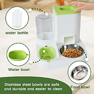 MUYG Automatic Cat Food and Water Dispenser Set 2 in 1,All-in-One Gravity Pet Feeder with Stainless Steel Cat Food Bowl Travel Auto Supply Feeder and Water Dispenser for Small Medium Cats Dogs (Green)