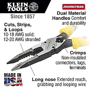 Klein Tools J207-8CR Needle Nose Pliers are All-Purpose Linesman Pliers for Crimping, Looping, Cutting, Stripping, Crimping, Shearing