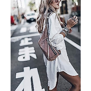 Chalier Women's Loose Long Sleeve Cover Ups Button Down Sleep Shirt Beach Up SwimSuit Dress, White, Small