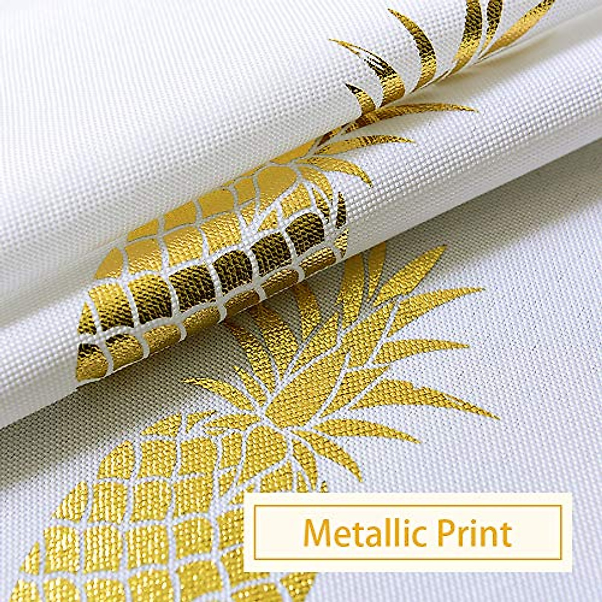 OREMILA Kitchen Curtains 36 Inch Tier Curtains for Living Room Pineapple Cafe Curtains for Bathroom Metallic Print Golden Pineapple Short Window Curtain Set Rod Pocket, 2 Panels