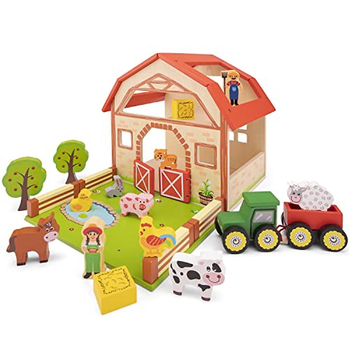 New Classic Toys Wooden Farm House Playset Educational Toys and Color Perception Toy for Preschool Age Toddlers Boys Girls, Multi Color, (10850)