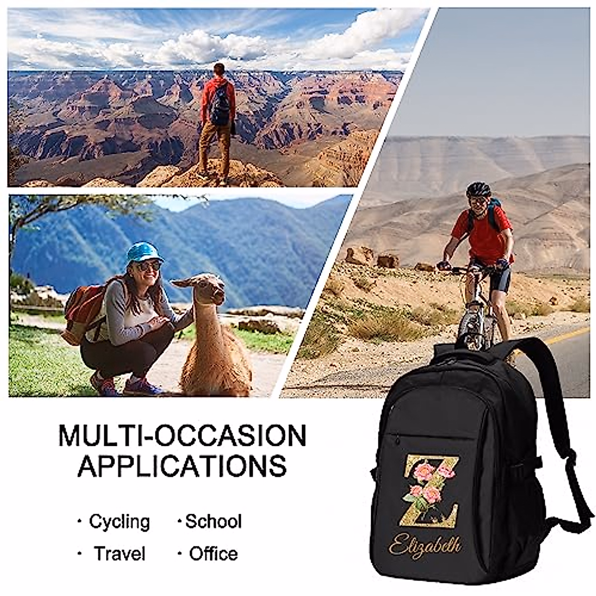 GIFTSDIY Custom Travel Laptop Backpack Personalized Name bags with Photo Customized Computer USB Bags for Women Men Black