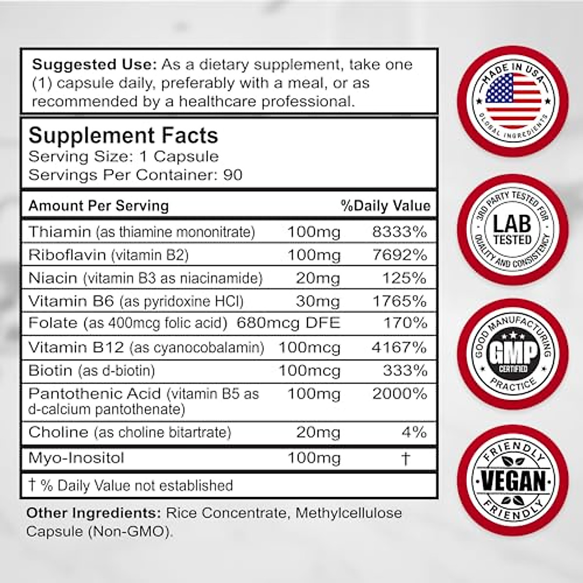 Divine Bounty Super B Complex Vitamins - All B Vitamins Including B12, B1, B2, B3, B5, B6, B7, B9, Folic Acid - Vitamin B Supplement - Support Healthy Energy Metabolism - 90 Vegetarian Capsules