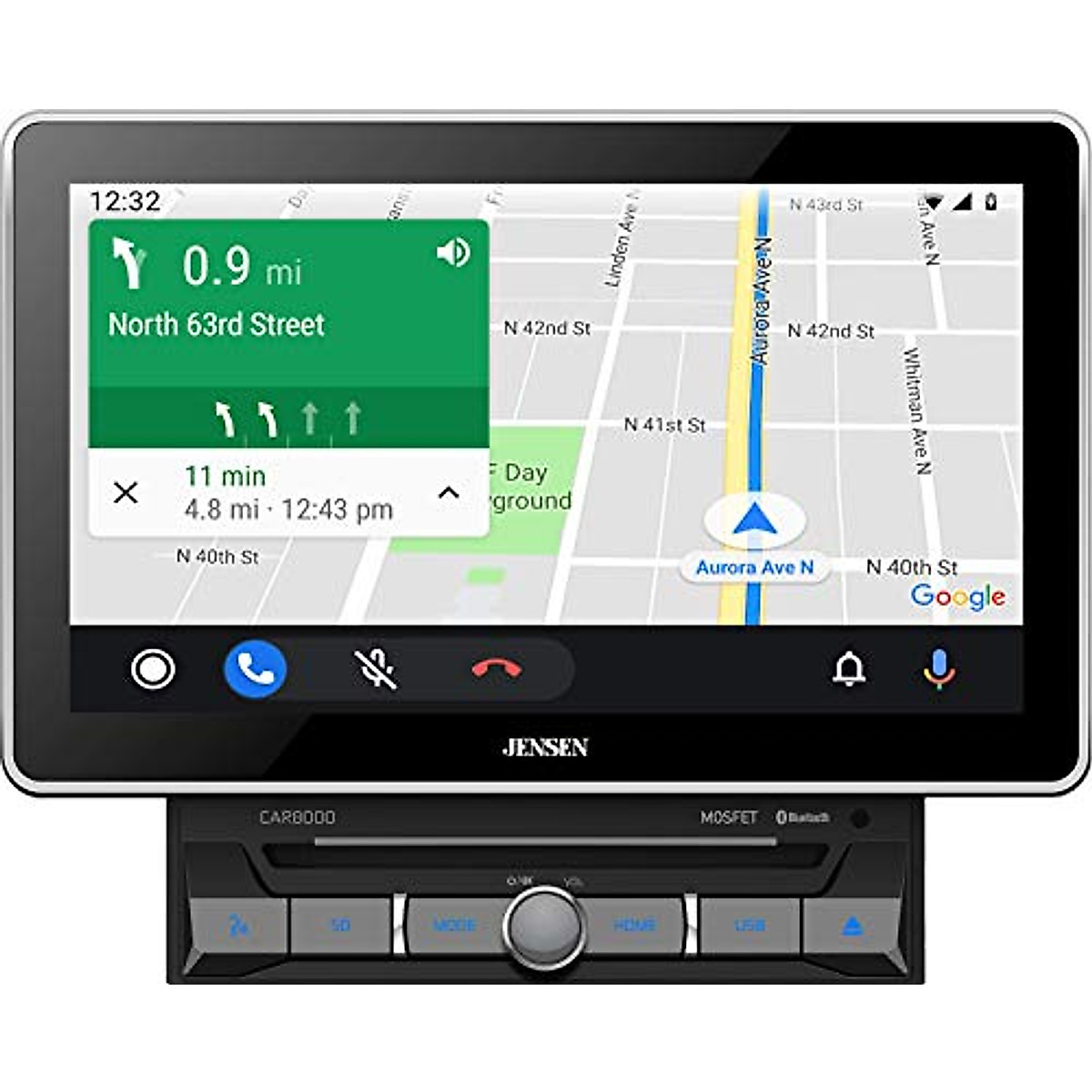 Jensen CAR8000 10.1" Extra Large Touchscreen CD/DVD Multimedia Receiver with Apple CarPlay and Android Auto l MP4 Video Playback l Built-in Bluetooth with A2DP Music Streaming and Phonebook Support