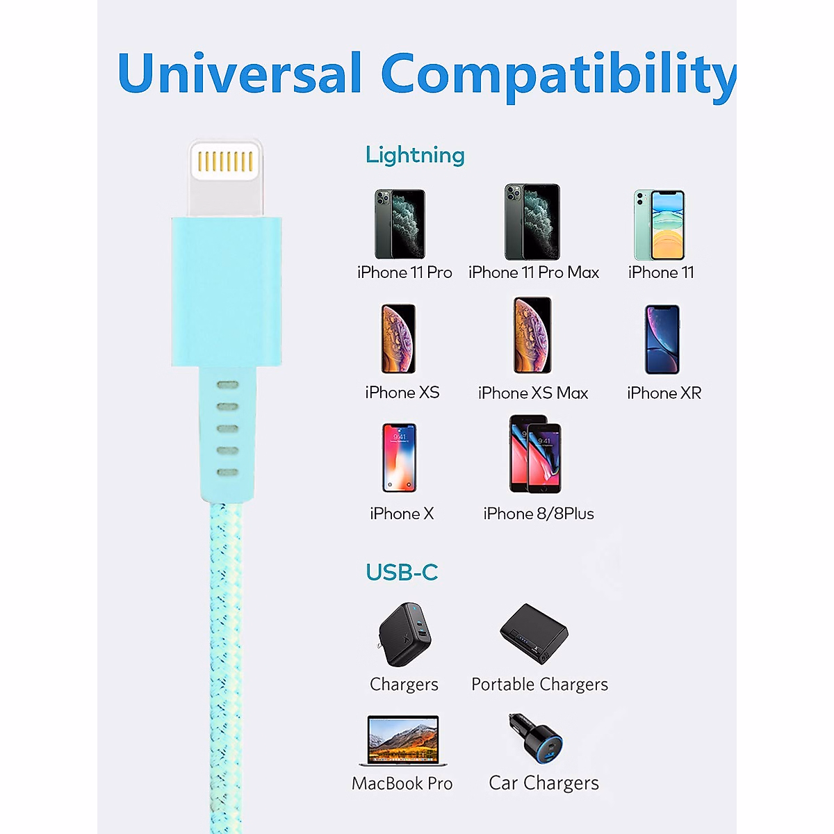 sharllen iPhone Charger Cables iPhone Cords 5 Pack 3/3/6/6/10FT Nylon Braided iPhone Lightning Cable Fast USB Charging Cable Long Cord Compatible iPhone11/Xs/Max/XR/X/8/8P/7/6/5/iPad/iPod Green