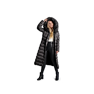 Tahari Nellie Womens Removable Faux Fur Trim Long Down Coat Jacket Black Size XL