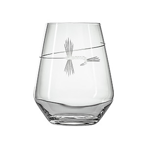 Rolf Glass | Fly Fishing Stemless Wine Tumbler 18 ounce | Stemless Wine Glasses | Set of 4 | Lead-Free Glass | Engraved Tumbler Glasses | Made in the US