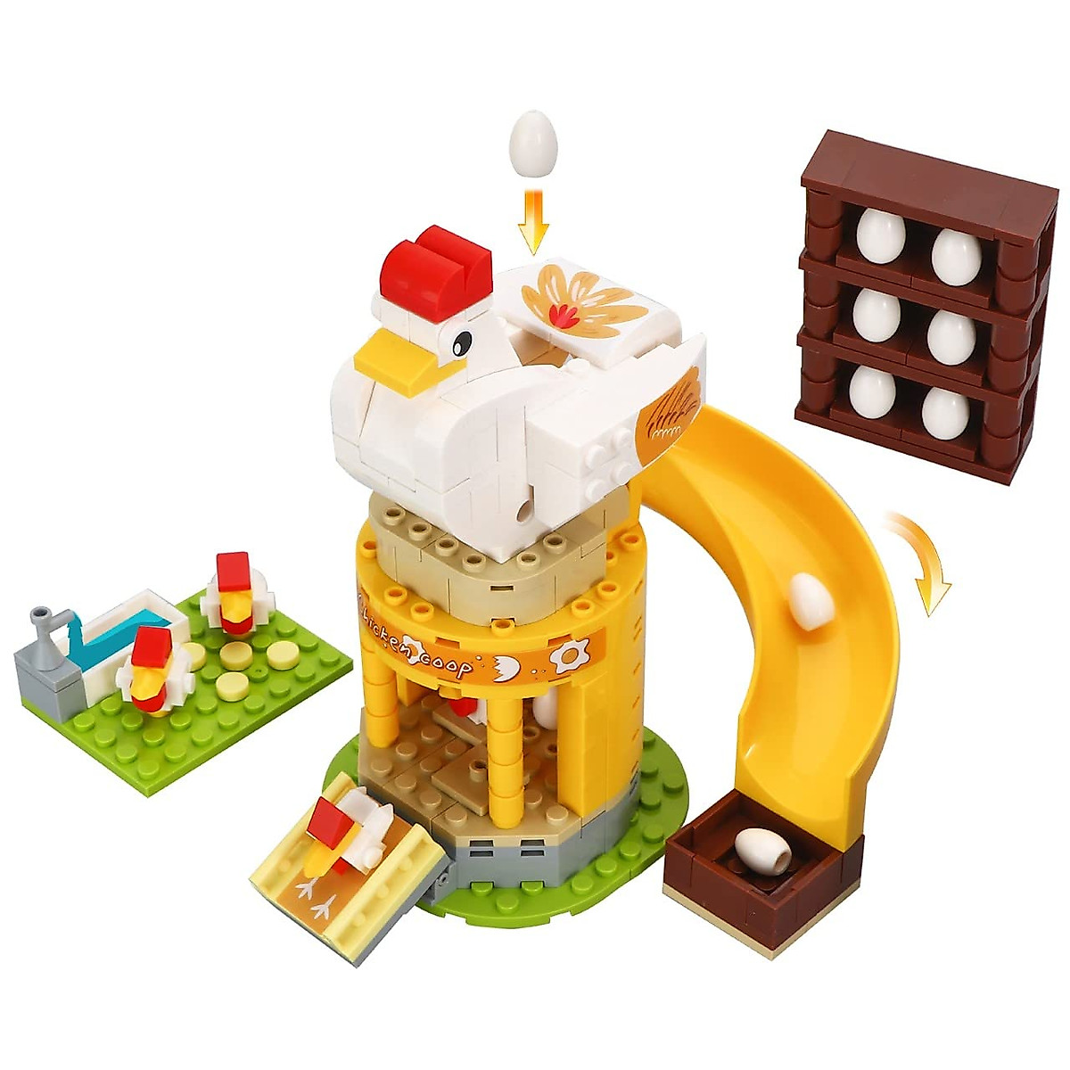 intWiWdela Chicken Coop Building Blocks Toys Hen-House Farm Animal Toys for Kids, 257 Pieces Farm House with Hen Chick Egg Farm Life Education Toys Gift for Girls Boys Aged 6+