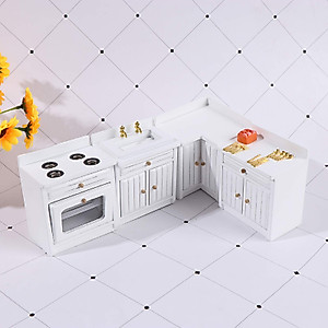 Haomian Dollhouse Kitchen Furniture Kit 1:12 Dollhouse Miniature Furniture Wooden Kitchen Cabinet Fridge Set Kitchen Dining Room Furniture for 1:12 Dollhouse Miniatures Scenes Accessories (C)