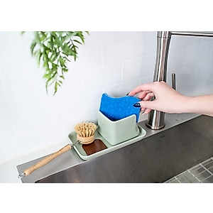 Nat & Jules Kitchen & Bathroom 8 x 4.5 Ceramic Sink Caddy Set of 2 - Stylish Household Essentials for Organization and Storage for Shower, Mudroom, Bath & Kitchen Counter Sink, Sage Green