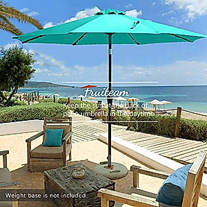 FRUITEAM 7.5 ft Solar Umbrella 24 LED Lighted Patio Umbrella Table Market Umbrella with Tilt and Crank Outdoor Umbrella for Garden, Deck, Backyard, Pool and Beach