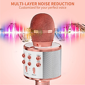GIFTMIC Kids Microphone for Singing, Wireless Bluetooth Karaoke Microphone for Adults, Portable Handheld Karaoke Machine, Toys for Boys and Girls Gift for Birthday Party (Rose Gold)