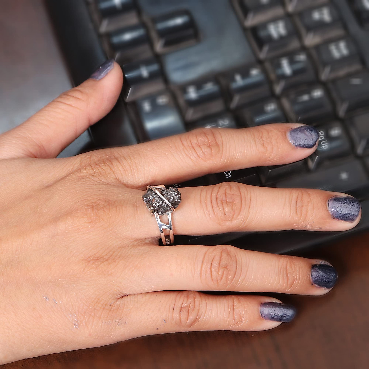 Earth Gems Jewelry Meteorite Sterling Silver Ring, 925 Silver Handmade Ring, Meteorite Raw Stone Ring, Meteorite Rough Stone Ring, Size 10