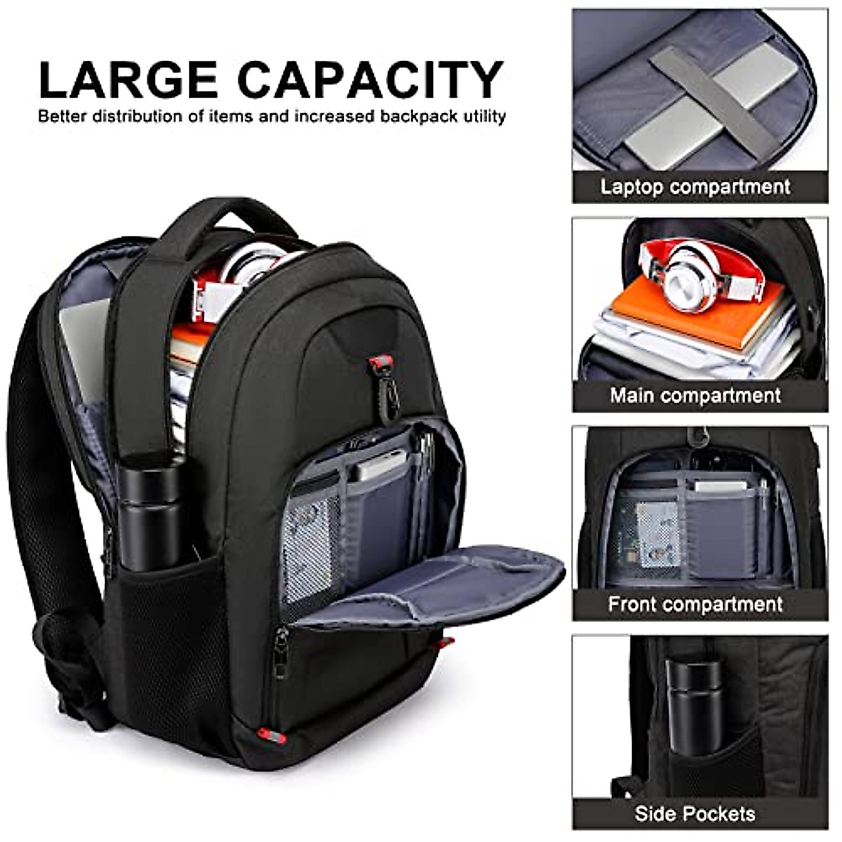 Laptop Backpack 15.6 Inch School Backpack for Teen Boys, Travel Backpack Large Water Resistant College Backpack Bookbag for Men Women with USB Charging Port, Black